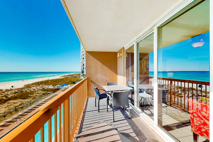 Gulf-front condo with balcony, water views, pools, hot tub & beach ...